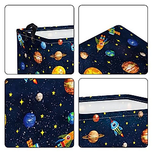 Clastyle Black Outer Space Planet Shelf Basket Cosmic Rocket Stars Toy Nursery Storage Bin Foldable Rectangle Clothes Books Storage Cube, 21 L