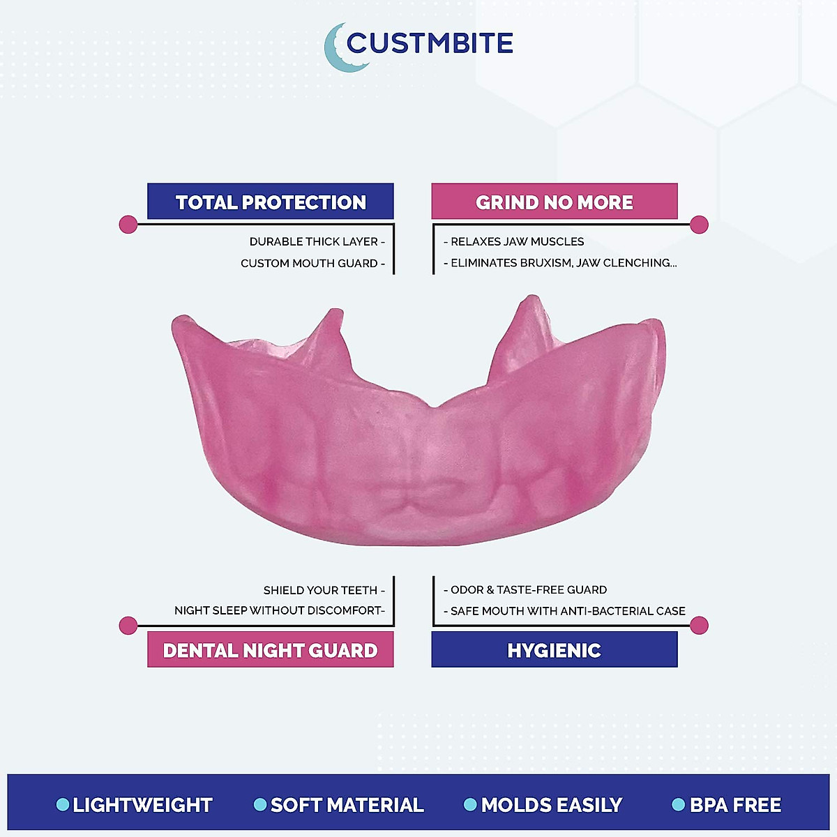 CustMbite Nightguard, Pink (2 Pack) - Made in USA - Night Guard for Teeth Grinding