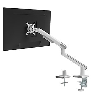 WALI Single White Monitor Mount Arm Stand, Fully Adjustable, Mechanical Spring Tension Indicator, Bracket with Clamp, Display Up to 32 inch, 22lbs Weight Capacity (MATI001-W), White