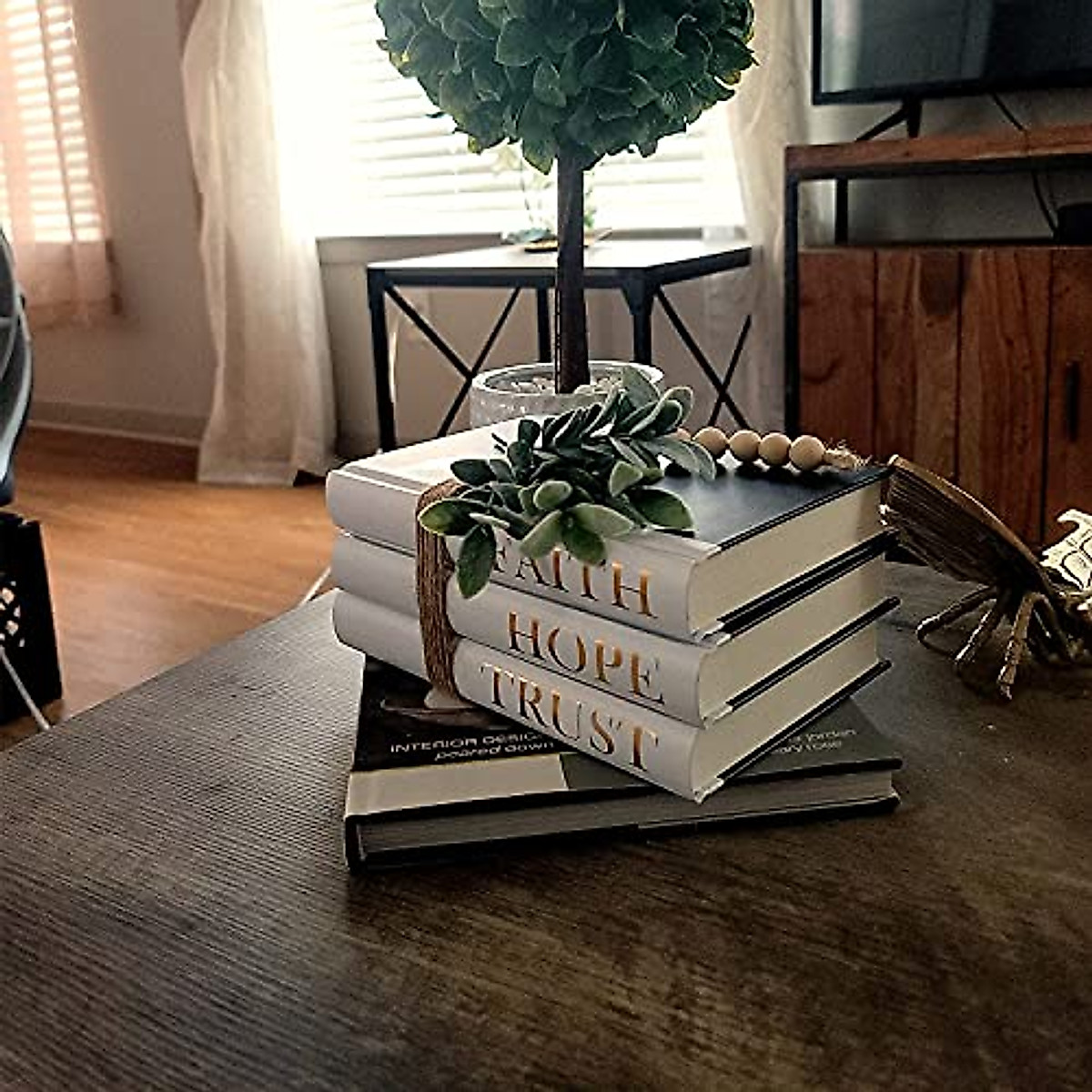 Hardcover Decorative Book,Modern Hardcover Decorative Books,Faith|Hope|Trust(Set of 3) Stacked Books for Decorating Coffee Tables and Bookshelf