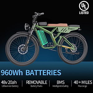 Freego Electric Bike for Adults, 1000W/48V/20Ah, F4 Electric City Bike 24 x 2.4 MTB Tires Ebike Electric Bicycles Removable Battery, 28MPH & 40 Miles, with Rear Cargo Rack