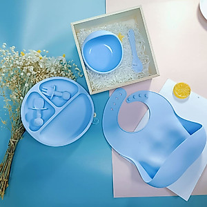 Silicone Baby Plate Feeding Bowl Set 6 Pack Feeding Supplies For Toddler Utensils Silicone Feeding Set With Bib, Spoons, Bowl, Baby Plate Dishwasher-safe Feeding Kit (set-red)