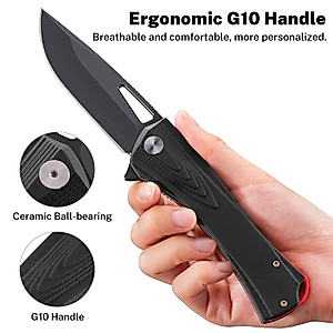 KEXMO Pocket Knife for Men - 3.62" Sharp D2 Blade G10 Handle Folding Pocket Knife with Clip - EDC Knife for Tactical Survival Camping Hunting Hiking Gift for Men Dad Husband Women, Black