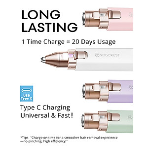 VOGCREST Hair Trimmer, 2 in 1 Facial Hair Remover & Eyebrow Trimmer for Women - Rechargeable, Portable, LED Light (White)