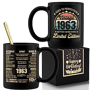 Henghere 60th Birthday Gifts for Men Women, Happy 60 Year Old Birthday Gifts, 60th Birthday Present, Vintage - 60th Birthday Decorations, Coffee Mug, Black & Gold