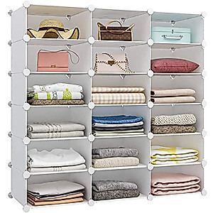 Aeitc Stackable Closet Organizer 6-Shelf Adjustable Space Saver Closet Storage for Folded Clothes and Accessory,White (18 Section)