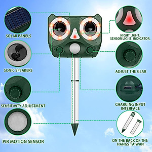 New Solar Powered Ultrasonic Animal Repellent, Ultrasonic Animal Repeller Outdoor, Waterproof Cat Deterrent Outdoor Dog Repellent, Animal Deterrent Devices Repel Foxes, Rabbits, Raccoons, Deer, Skunk