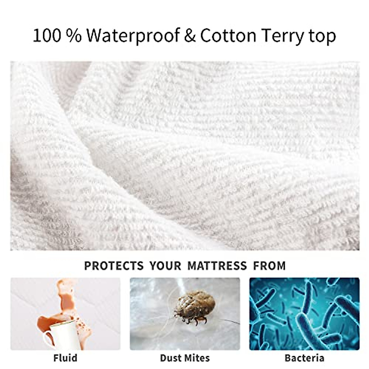 Letech+ Waterproof Mattress Protector Fitted Style, King Size 100% Cotton Terry Smooth and Breathable Top, Mattress Cover - Noiseless Vinyl-Free Deep Pocket Machine Washable Protector