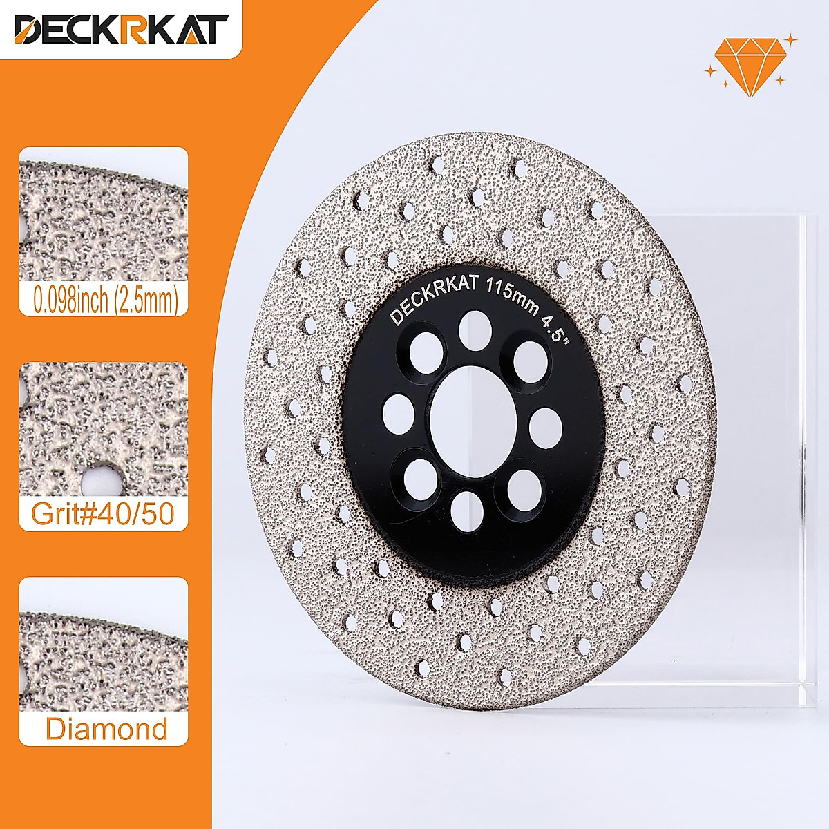 4-1/2inch Diamond Grinding Wheel Disc, Dry Cutting Diamond Blade for Angle Grinder with Dual Diamond Coverage and 5/8-11 Arbor Adaptor, Precision Cuts Grinding Polishing Granite Marble Ceramic Tile