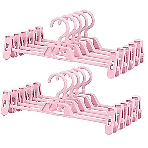 YARNOW Pants Hangers, 10PCS Adjustable Clothes Hangers, Adjustable Clips Pants Hanger, Slack, Trouser, Jeans, Towels for Newborn, Adults Clothes, Pink