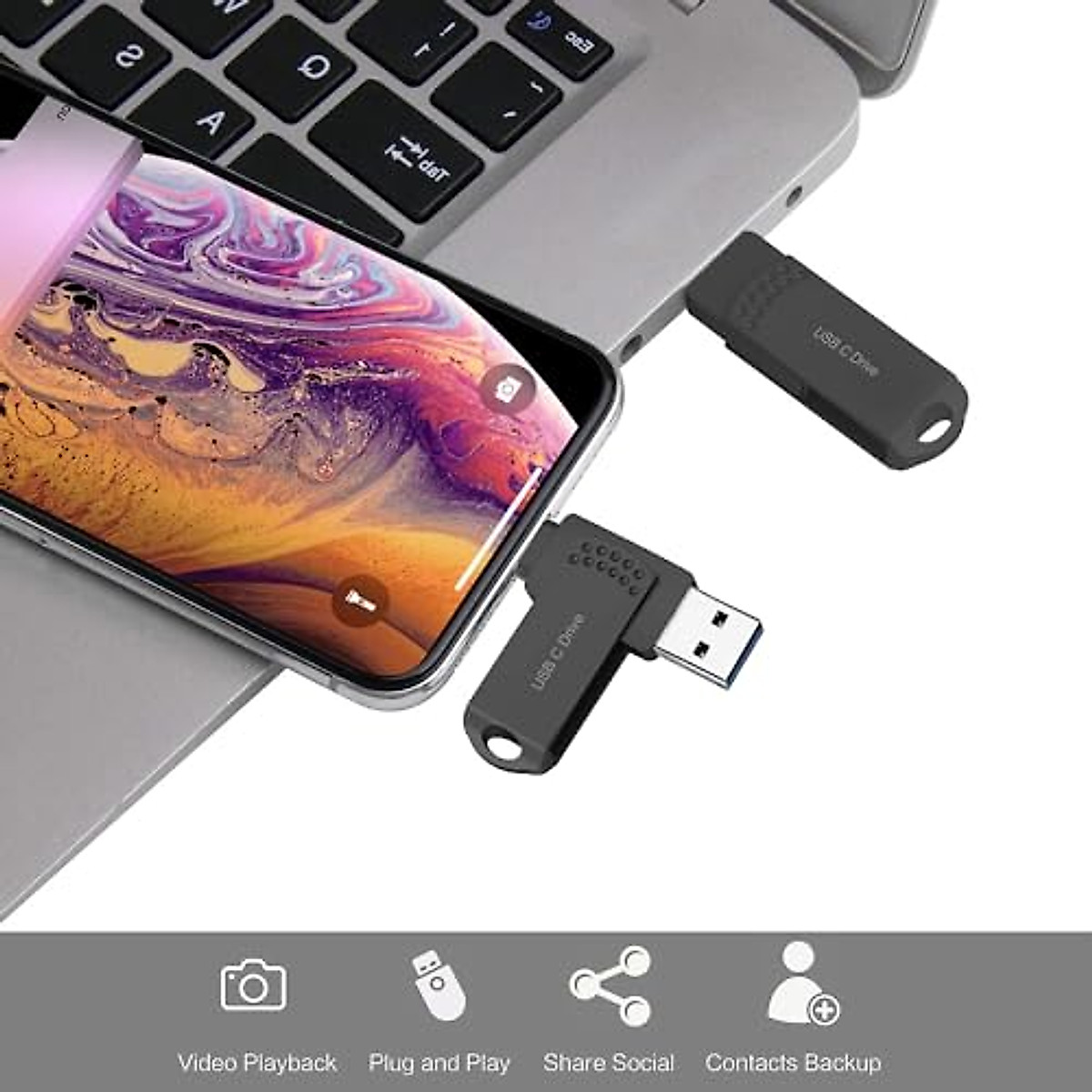 USB Flash Drive 1TB USB C Thumb Drive Android Phone Photo Stick External Data Storage Richwell for Android Phone USB C Pad Air Devices MacBook Pro USB C and Computers Black1TB