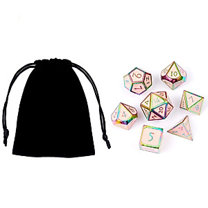 DND Metal Game Dice Set Cream Pink with Rainbow Edge 7pcs Set for Dungeons and Dragons RPG MTG Table Games D4 D6 D8 D10 D12 D20