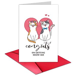 Huokiriki Cute Couple Wedding Card from Cult Kitty, Cat Bride & Groom Card, Wedding Congratulation Card Gift for Cat Lovers Couple, Funny Engagement Card, Thick card stock, Envelope Included.