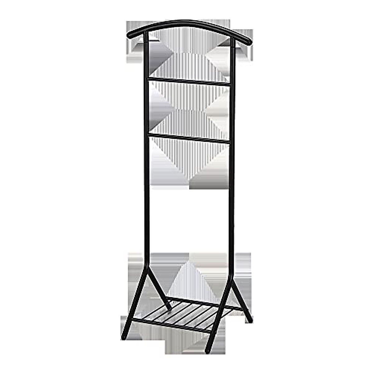 Pilaster Designs Traditional Fairyn Black Metal Cloth, Coat, Suit & Hat Valet Stand Organizer Rack With Storage Shelf