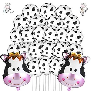 26 Pieces Cow Balloons, Cow Print Balloon Giant Cow Shape Mylar Foil Latex Balloons Funny Print Balloons for Western Cowboy Farm Animal Ballons Birthday Party Supplies Cow Themed Party Decorations