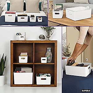 Superio Ribbed Collection - Decorative Plastic Open Home Storage Bins Organizer Baskets, Large White (6 Pack) Container Boxes for Organizing Closet Shelves Drawer Shelf 15 Liter/16 Quart