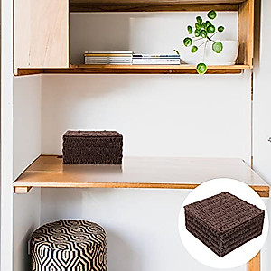 VOSAREA Woven Wicker Storage Bins with Lid and Bow Seagrass Shelf Basket Rectangular Rattan Storage Basket Makeup Organizer for Toilet Paper Toy Laundry