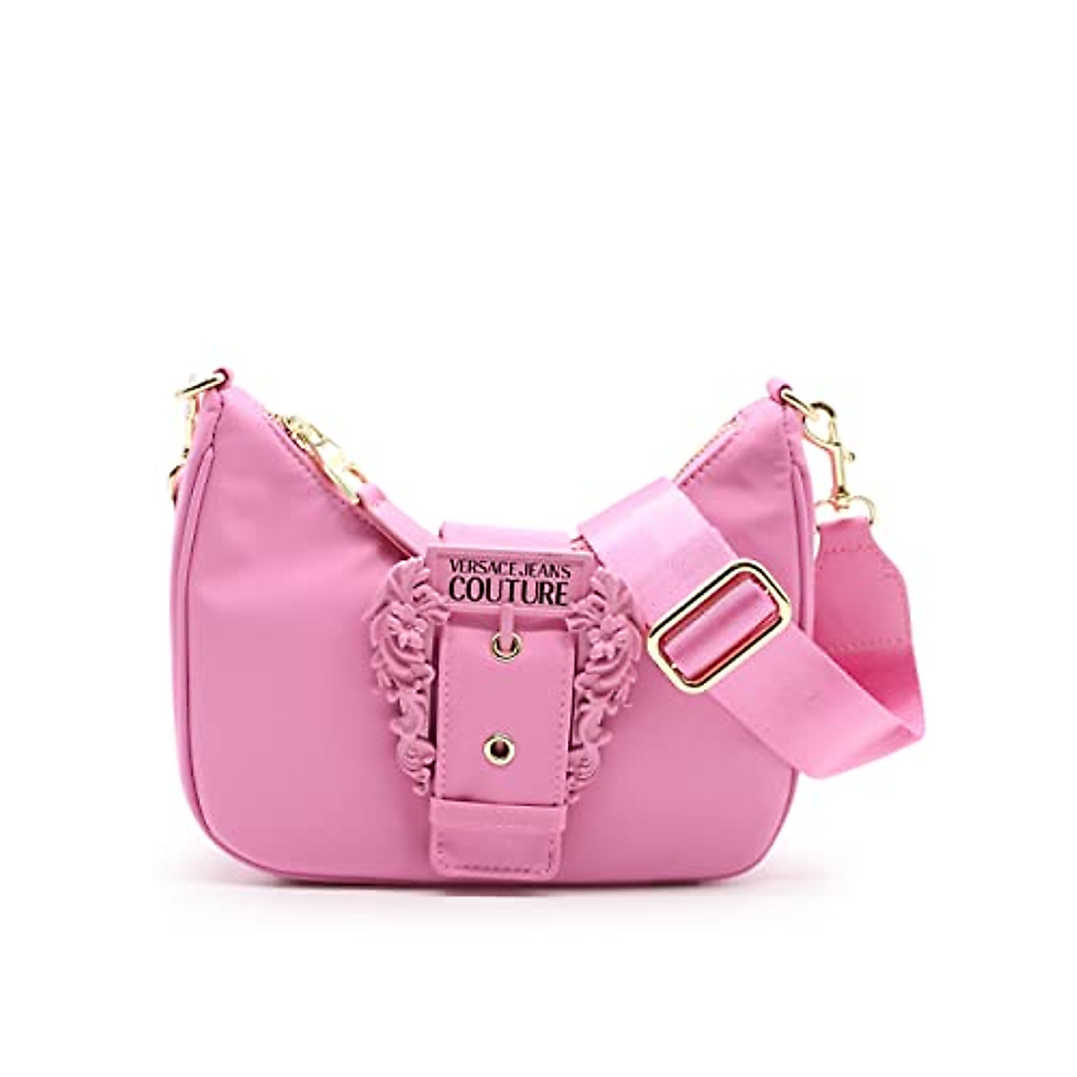 Versace Jeans COUTURE MINIBAG CROSSBODY BAG IN FUCHSIA NYLON WITH GOLD BAROQUE LOGO BUCKLE AND ADJUSTABLE SHOULDER STRAP 74VA4BFGZS640