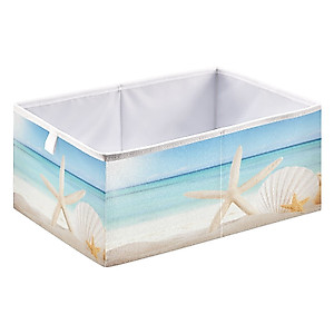 Beach Shelf Baskets for Organizing,Closet Storage Bins Large Collapsible Storage Baskets with Handles for Closet,15X10.5X7 In, Beaches-shells-starfish-summer-sand-sun-seashe,ODK1353