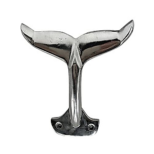 Needzo Nautical Whale Tail Hook, Heavy Aluminum Cast Wall Hooks Decorative Coastal Home Decor, 8 inches
