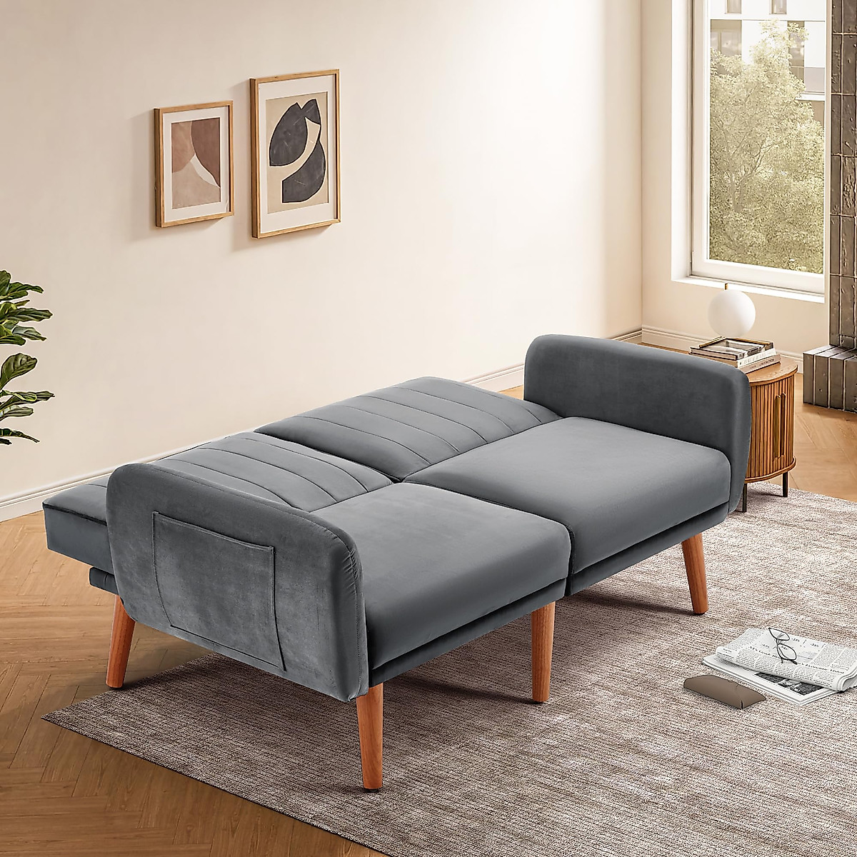 JOMEED 65" Velvet Loveseat Sofa,Modern Couch for Living Room,Futon Sofa Bed with Adjustable Backrest for Small Spaces,Dorm,Apartment