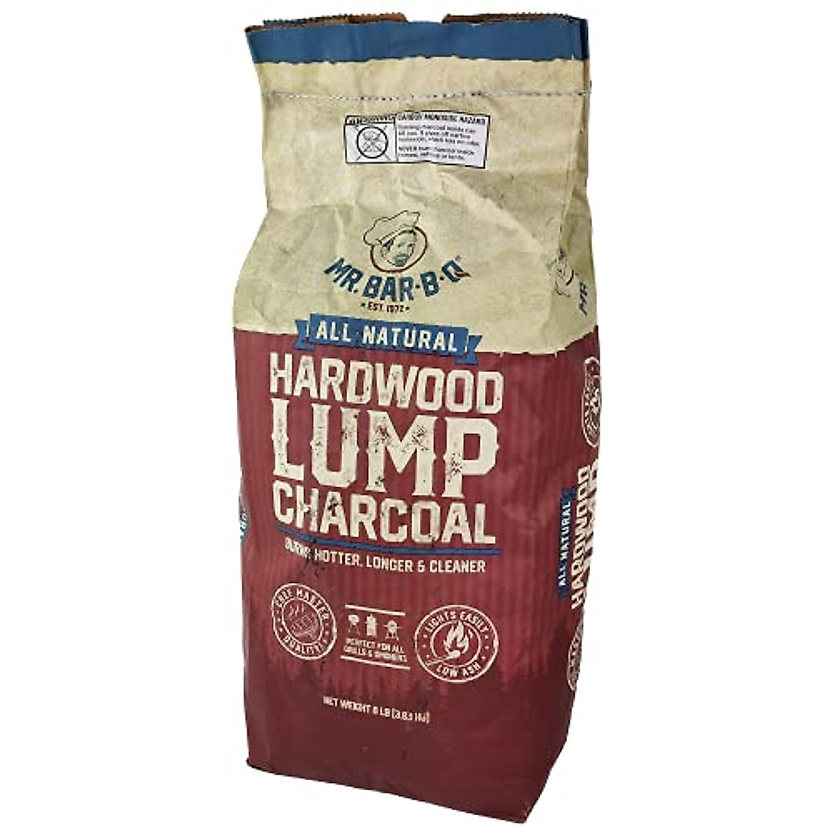 Mr. Bar-B-Q Natural Hardwood Lump Charcoal | Burns Hotter, Longer & Cleaner | Made from a 100% Hardwood Blend | Natural Lump Charcoal | Lights Easily - Low Ash | 8-Pound Bag