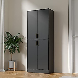 Cozy Castle Black 71" Kitchen Pantry Storage Cabinet, Tall Freestanding Pantry Cabinet with Doors and Adjustable Shelves for Kitchen, Living Room