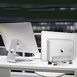 Vertical Laptop Stand [Updated Version],3-Slot Space-Saving Aluminum Desktop Stand Holder with Adjustable Dock Size Compatible for All MacBook/HP/Dell/Surface/Samsung/Chrome Book(Silver)