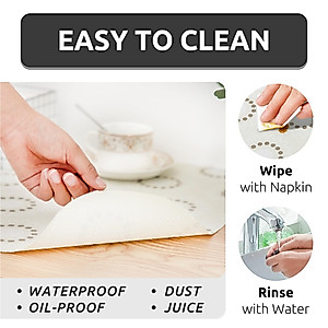 FIFTY FEET 12X120 Inch Shelf Liner for Kitchen Cabinets, PVC Drawer Liner for Dresser Non-Slip Bathroom, Non-Adhesive Cabinet Liner Washable (Beige Circle)(1 Roll)