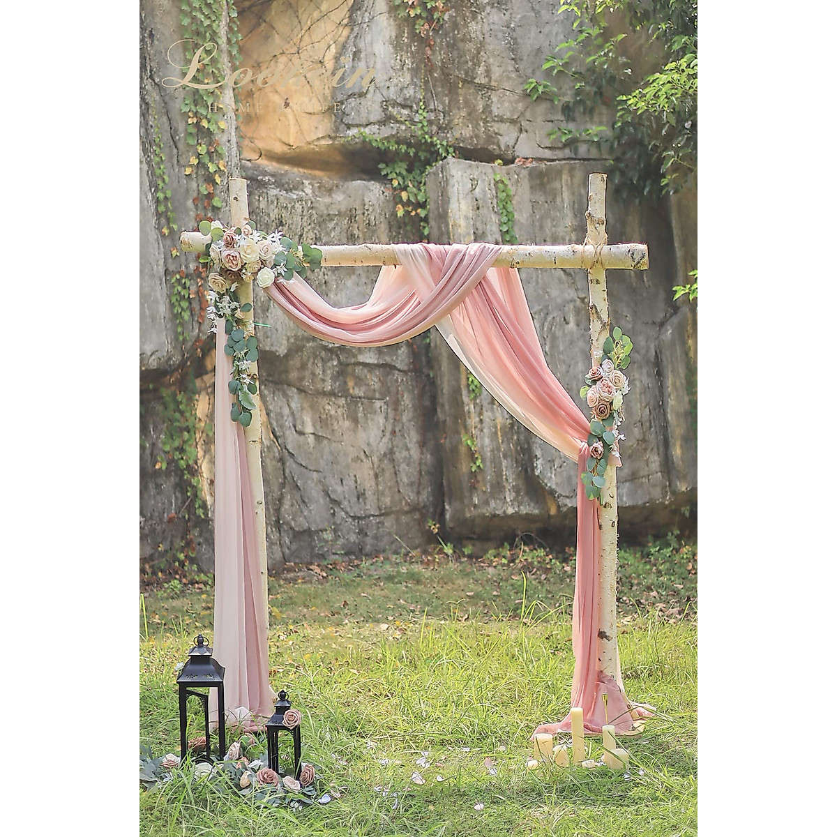 Lookein Arch Drapes for Wedding Party Reception Backdrop Wedding Arbor, 3 Panels 30" Wide 6.5 Yards, Blush& Dusty Rose& Mauve