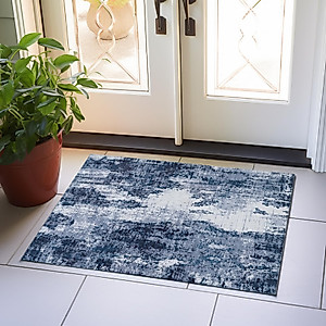 BRICHOEE Modern Washable Area Rug, 2x3 Navy and Grey Small Bath Rug Soft Non-Slip Abstract Entryway Mat, Indoor Floor Mat Accent Carpet for Bathroom Enterance