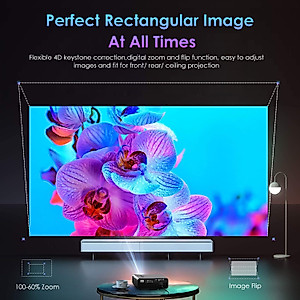 Smart 4K Daylight Projector 1000 ANSI, 5G WiFi Projector Native 1080P Bluetooth HDMI USB Apps YouTube NetFlix, 4D Keystone Zoom Ceiling 200” for Home Theater Gaming Outdoor Movie TV Stick PC DVD PS5