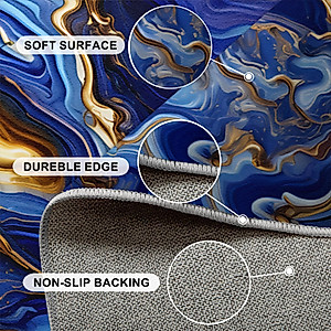 HUAKAM Navy Blue and Gold Marble Area Rug, Retro and Luxurious Living Room Throw Rugs, Machine Washable Rug Lightweight Portable Breathable for Bedroom Study Dining Room5 x 7ft, Style-20