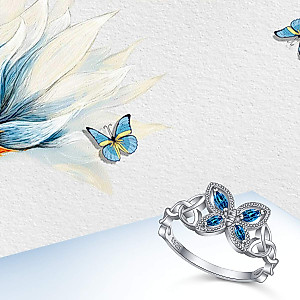 JZMSJF S925 Sterling Silver Fashion Dainty Celtic Knot Butterfly Ring Hypoallergenic Jewelry for Women Adults Size 7