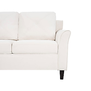 Naomi Home Button Tufted Sofa with Rolled Arms, Tufted Cushions / 3 Seater Sofa Couch for Small Spaces, Living Room, Bedroom, Apartment, Easy Tool-Free Assembly, Microfiber, Cream (P-03778)