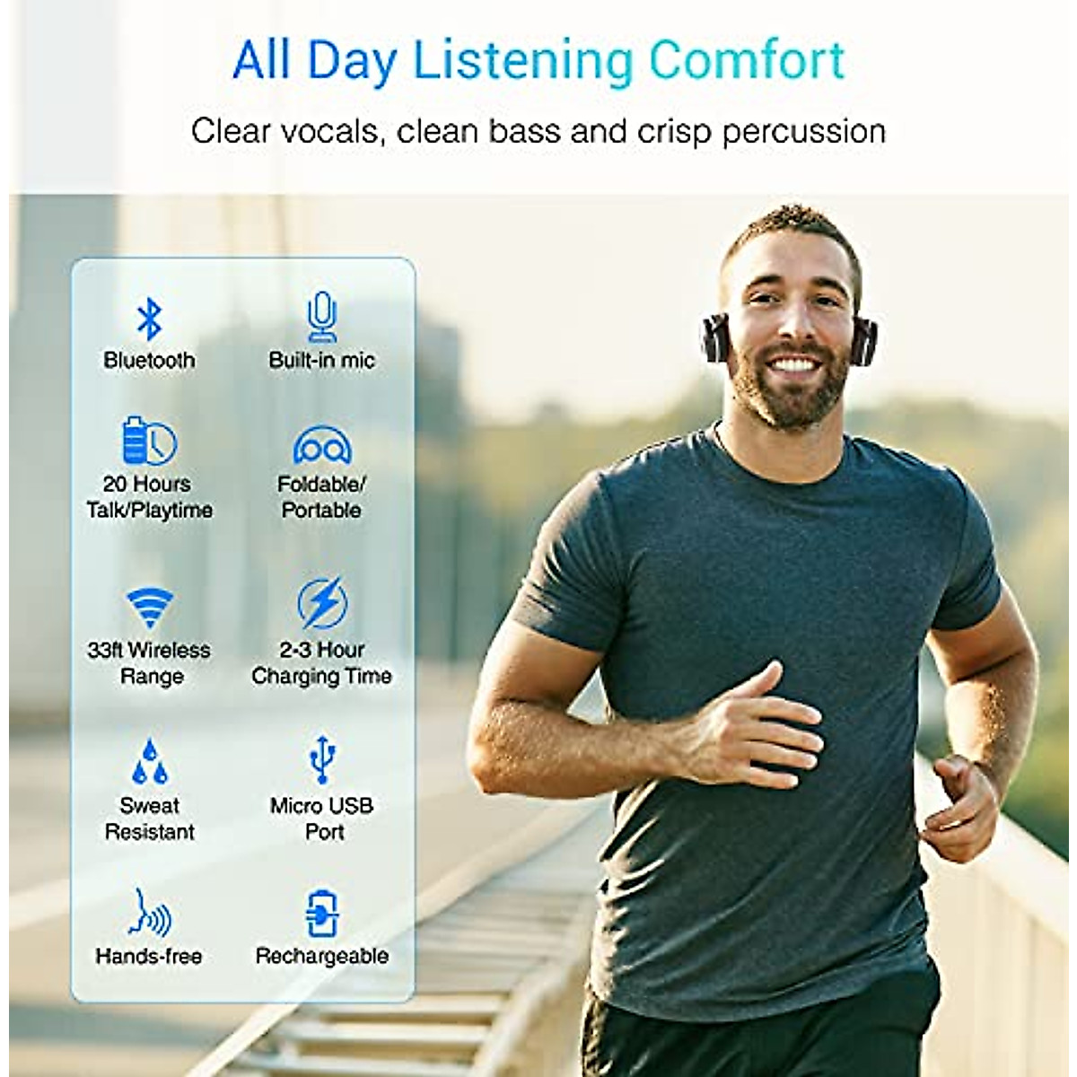 Kinivo BTH240 Bluetooth Headphones (Black, On-Ear, Wireless Music, Hands-Free Calling, Built-in Mic, Foldable, Memory Form Earpads, Travel Bag)