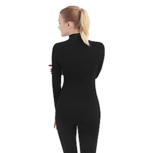 SUPRNOWA Full Body Unitard Turtleneck Spandex Footless Long Sleeve Bodysuit Unisex (Large, Black)