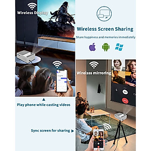 Mini 1080p Projector with WiFi and Bluetooth Outdoor, Portable Home Theater Full HD Bedroom Projector Wireless Sync for iPhone/Android, TV Projectors with Apps Netflix Android OS, HDMI AV USB Port