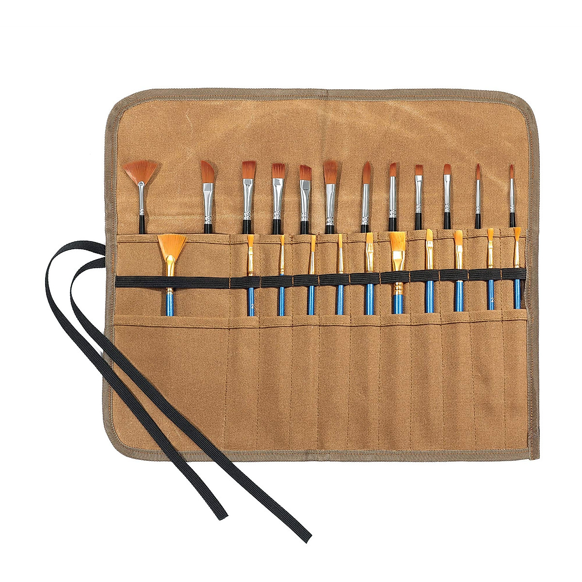 Denifiter Waxed Canvas Roll-up Pencil Bag, Heavy Duty Artist Paint Brushes Organize Pouch (Khaki)