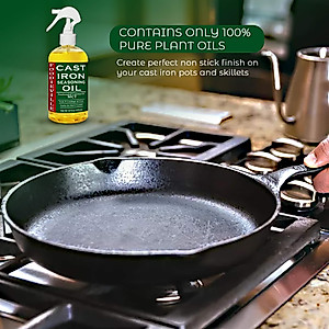 Cast Iron Oil Non-stick Conditioner for Seasoning Skillets,Griddles, BBQ Grill, Flat Top Grills, Dutch Ovens with Oils of Flax, Sesame, and MCT, 12 fl. oz. Foodieville by Creation Farm