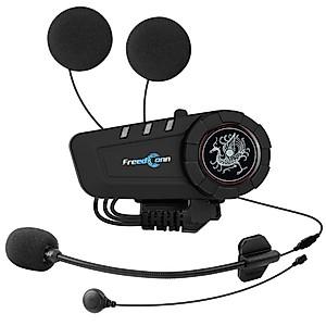 1Storm Motorcycle Full Face Dual Visor Helmet Bundle with Freedconn Spoiler Bundle with Freedconn Motorcycle Bluetooth Headset: HJK316 Matt Black