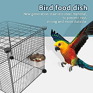 2pcs VVNIAA Stainless Steel Bird Bowls with Clamp, Durable Water Bowl, Feeding Cups, Chinchilla Food Bowl, Bird Dishes for Cage, Bird Cage Feeders and Waterers