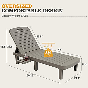 UDPATIO Oversized Outdoor Chaise Lounge Chair Set of 2, 5-Level Adjustment Backrest, Extra Widen Chaise with Cup Holder Easy Assembly for Pool Beach Garden (Grey)