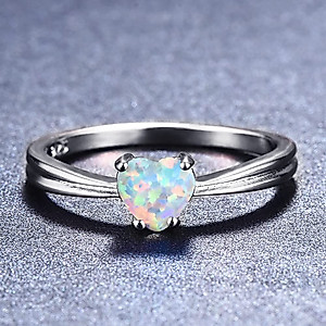 Izpack Opal Love Heart Statement Ring Sterling Silver Plated Created Birthstone Hearts Promise Endless Wedding Engagement Finger Bands Fashion Jewelry Gifts for Women Bride (6)