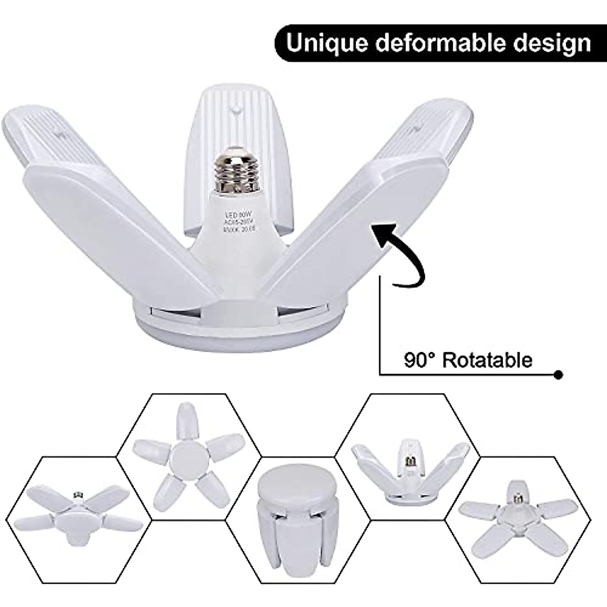 RGZZUP 6PACK LED Garage Lights,E26 100W Deformable Led Garage Ceiling Lighting 10000LM E26/E27 Daylight 6000K LED Ceiling Lights Adjustable Led Garage Light Extended Base for Garage,Warehouse