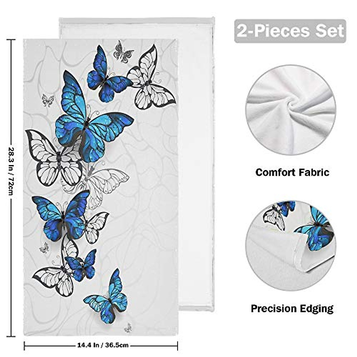 Oreayn Blue and White Butterfly Hand Towel for Bathroom Kitchen Beach Polyester Cotton Set of 2 Morpho Butterflies Fingertip Towel Soft Absorbent 28.3 x 14.4 Inch