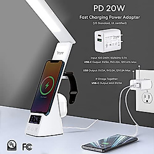 Fast Wireless Charge LED Table Lamp Cell Phone Induction 20W Charging Apple Products - Dock Station for iPhone, Apple Watch AirPods USB-C Desk & Bedside Organizer Station Light & Stand Clock Alarm