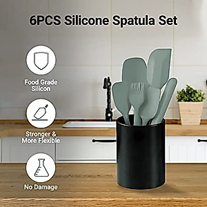 JLiup Silicone Spatula Set of 6, Rubber Spatulas Silicone Food Grade, Kitchen Utensils Set Heat Resistant Nonstick Easy to Clean Dishwasher Safe for Baking,Cooking,Mixing (Green)