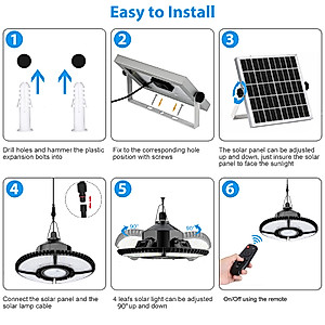 Webcem Solar Shed Light Outdoor Indoor, 136LED 1000LM Solar Pendant Light with Remote Control, IP65 Waterproof, 4+1 Leaves 90°Adjustable Solar Powered Shed Light for Yard Garage Gazebo Porch