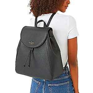 KATE SPADE LEILA LARGE FLAP BACKPACK TOTE BAG BLACK PEBBLED LEATHER